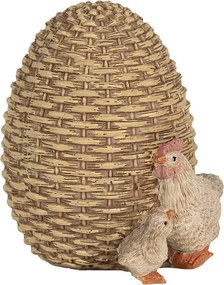 Dekorace hnědé vajíčko se slepičkou - 9*8*10 cm