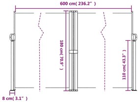 Zatahovací boční markýza krémová 180 x 600 cm,  4004640