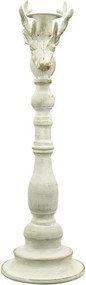 Šedý antik kovový svícen ArtFerro s jelenem - 13,5*13,5*43cm