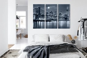 Vícedílný obraz Noční Panorama New Yorku S Měsícem Na Obloze Nedostatek Nedostatek Plátno Canvas 150x100
