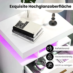 Costway Noční stolek s LED osvětlením s 2 zásuvkami – 50 × 40 × 58 cm, bílý