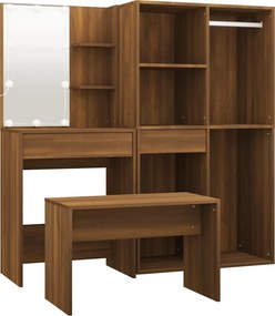 Toaletní stolek sada s LED hnědý dub kompozitní dřevo 3114106