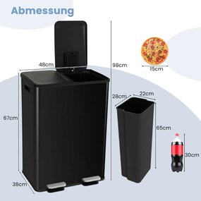 Costway Odpadkový koš 2 přihrádky 2 x 30L odpadkový koš kuchyňský