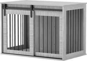 PawHut Psí Kotec do Domu, Zabezpečený Psí Dům s Vchodem, Psí Kotec se Skládacími Dveřmi, Psí Dům pro Velké Psy do 30 kg, Šedý, 98 x 58 x 61 cm | Aosom