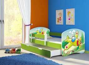 Dětská postel - Letadlo 2 180x80 cm + šuplík zelená