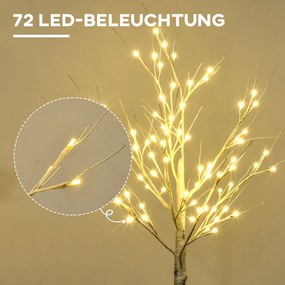 HOMCOM Umělý strom, umělá bříza, s LED osvětlením, teplá bílá, realistická bílá kůra, 17D x 17Š x 120V cm