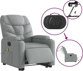 Elektrické zvedací masážní polohovací křeslo světle šedé textil 3204632