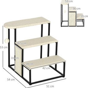 PawHut schody pro domácí mazlíčky 3stupňové schody pro kočky schody pro psy se škrabadlem a míčem na hraní z oceli a sisalu 51x54x53cm pro kočky a ps…
