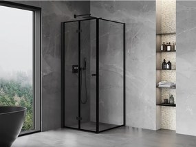 Mexen Mist-F T, 1-křídlý ​​skládací sprchový kout levý 85 x 85 cm, čiré sklo-černý rám, 8A6T-085-085-70-70-L