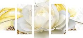 5-dílný obraz luxusní růže s abstrakcí - 100x50 cm