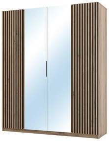 Šatní skříň KAJA 2LAM 2LU | 200 cm | se zrcadly | VYSOKÁ | evoke/černá + lamely