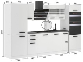 Kuchyňská linka Belini Premium Full Version 300 cm bílý lesk s pracovní deskou MILA  INF MILA/0/WT/W/B/B1