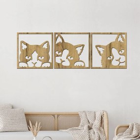 dřevo života 3 dílný dřevěný obraz koček Zvolte rozměr (cm): 180x60, Zvolte barvu dekoru: Dub zlatý