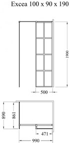 BESCO Walk-in sprchová zástěna EXCEA BARVA rámu - Černá, Rozměr A - 100 cm, Rozměr B - 90 cm, Rozměr C - 190 cm, Směr zavírání - Univerzální Levé / Pravé, Výplň - Čiré bezpečnostní sklo - 8 mm BCEXCEA9010