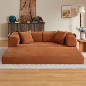 Aosom Bezkostrové modulární sofa, přeměnitelné na postel, obsahuje 2 polštáře a ocelový rám, 204D x 97Š x 65V cm, terakota