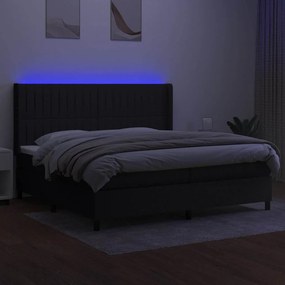 Box spring postel s matrací a LED černá 200x200 cm textil 3138503