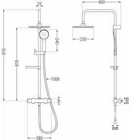 Mexen KX40 odkrytý sprchový set s dešťovou sprchovou hlavicí a termostatickou sprchovou baterií, Chromovaná - 771504091-00