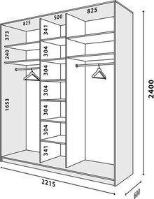 Skříň 3D 2220x2400x600, 3 DTD, dub sonoma