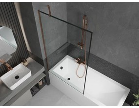Mexen Next, vanová zástěna 1-křídlová 100 x 150 cm, fixní křídlo, 6 mm čiré sklo s černým vzorem, růžové zlato profil, 895-100-000-00-70-60