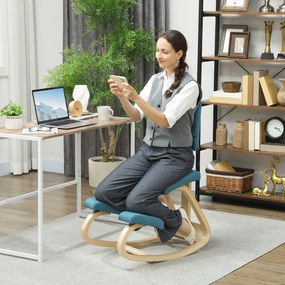 HOMCOM ergonomická klečící židle s opěrkou — březová kancelářská a meditační stolička (tmavě modrá)