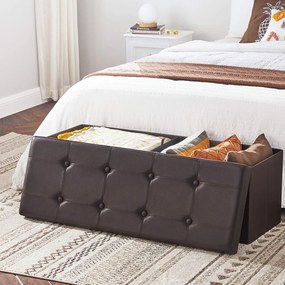 Puf, skládací úložná lavice otoman 120l, 110 x 38 x 38 cm, hnědý