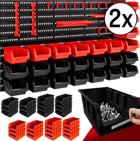 Stěna na nářadí černá/červená sada 2 ks stohovatelné boxy/Držák na nářadí