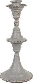 Šedý antik kovový svícen na úzkou svíčku - Ø 12*26 cm