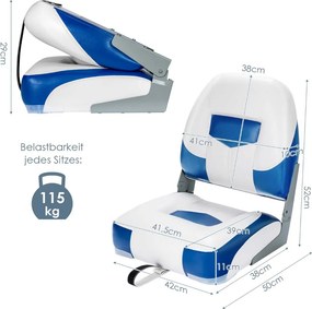 Costway Sada 2 skládacích sedadel na loď modrá + – 50 × 42 × 52 cm, bílý