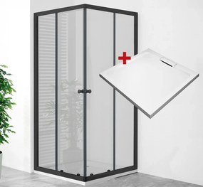 POINT Q BLACK HARD 80x80 Clear Čtvercový sprchový kout s mramorovou vaničkou