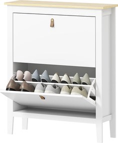 HOMCOM Úzký botník do předsíně s 2 skládacími zásuvkami, nastavitelnými policemi a PU úchopy pro 14 párů bot 80x24x95,5 cm Bílý | Aosom
