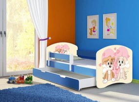 Dětská postel - Zamilovaní pejsci 2 160x80 cm + šuplík modrá