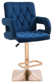 LuxuryForm Barová židle  BOSTON VELUR na zlaté hranaté podstavě - modrá