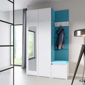 Eka Předsíňová stěna s čalouněnými panely Trinity 20 - Bílá / Azurová 2313