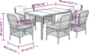 7dílný zahradní jídelní set s poduškami černý polyratan 3212021