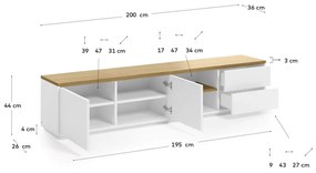 Tv stolek lenbia 200 x 43,6 cm bílý MUZZA