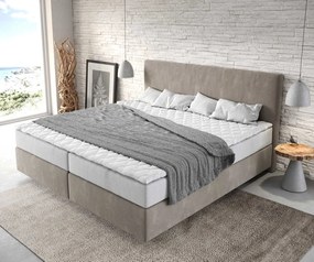 DELIFE Boxspring postel Dream-Well mikrovlákno béžová 200x200 cm s taštičkovou pružinovou matrací a visco topperem