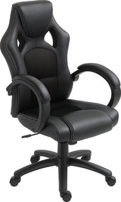 HOMCOM Kancelářská židle s nastavitelnou výškou a vysokým opěradlem potažená PU kůží a prodyšnou síťovinou 71x61x108-118 cm Černá | Aosom