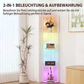 HOMCOM LED stojací lampa, 5stupňově stmívatelná lampa s policí, RGB měnění barev, dálkové ovládání B31-552V90WT