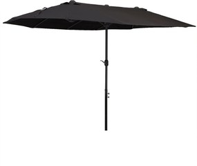 Dvojitý sluneční slunečník Outsunny 455 x 265 cm, sluneční clona s UV ochranou a ručním kličkou, větruodolný slunečník pro pláž, balkon a zahradu, čer