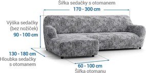 Bielastické potahy MARMO šedé sedačka s otomanem vlevo (š. 170 - 300 cm)