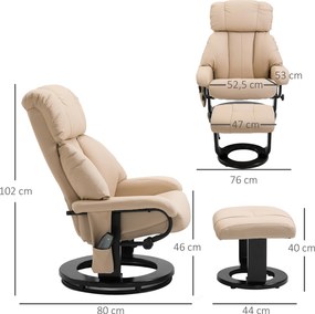 HOMCOM Polohovací křeslo s funkcí polohování, masážní křeslo, TV křeslo, polohovací křeslo, ergonomické křeslo s taburetem, béžová barva, 76 x 80 x 1…