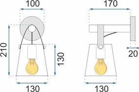 Toolight - Kovová nástěnná lampa s řemínkem 1xE27 APP467-1W, bílá-hnědá, OSW-06916