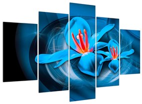 Moderní modrý obraz květů (150x105 cm)