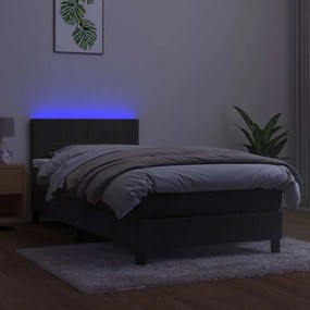 Box spring postel s matrací a LED tmavě šedá 100x200 cm samet 3134388