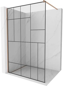 Mexen Kioto, sprchová zástěna Walk-In 90 x 200 cm, 8mm čiré sklo černý vzor, ​​měděný matný profil, 800-090-101-65-78