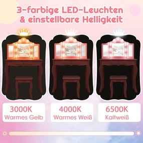Costway 2 v 1 Dětský toaletní stolek s LED světly a skládacím zrcadlem