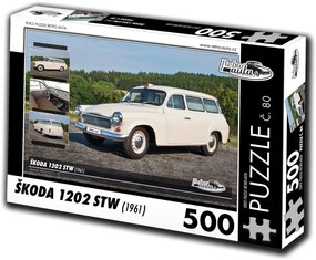 Puzzle retro-auta puzzle č. 80 škoda 1202 stw sanitní vůz (1961) 500 dílků
