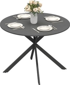 HOMCOM kulatý jídelní stůl pro 4, Ø 100 cm, průmyslový styl s ocelovými nohami pro jídelnu, kuchyni, domácí kancelář, černý | Aosom