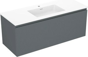 Mexen Rivel, koupelnová skříňka 120 cm s umyvadlem Otis, 1 zásuvka, drážkovaná, grafitová matná/bílá matná, 91A20-12047-1-BF66-W18M0