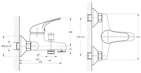 Aqualine 40 Nástěnná vanová baterie, chrom 52127